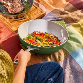 Elmich Základní sada keramických pánví Zen 2 ks – klasická + wok, olivově zelená