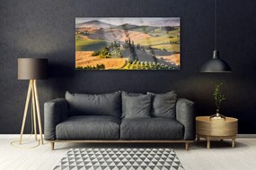 Plexisklo-obraz Krajina Vrchoviny Louky Domek 120x60 cm