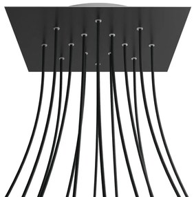 creative cables Čtvercový stropní baldachýn ROSE ONE, 400 mm, 14 otvorů a 4 boční otvory Barva komponentu: Matná černá, Barva montury: Bílá