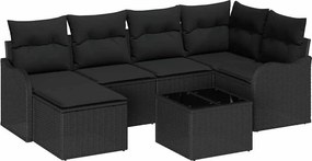 Sada zahradních pohovek s polštářem 7 pcs Černá Poly ratan 3345783