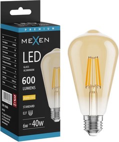 Mexen Vintis, LED filamentová žárovka E27, ST64, 6 W, teplá bílá 2700K, jantarová, L152-E27-0627-50