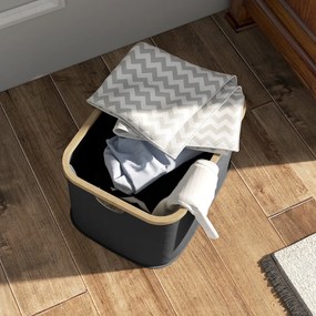 HOMCOM Skládací koš na prádlo 36L s drážkovanými madly, úložný box na špinavé prádlo do koupelny, ložnice a prádelny, černý
