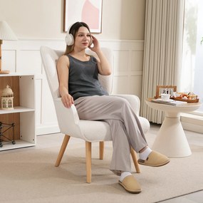 HOMCOM Boucle Fabric Lounge Chair, Moderní Čalouněné Křeslo s Dřevěnými Nohami, Ergonomický Křídlatý Design s Knoflíkovým Prošíváním, pro Jídelnu, Ob…