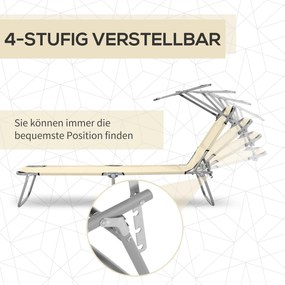 Outsunny lehátko zahradní lehátko wellness lehátko plážové lehátko skládací s ochranou proti slunci Béžová 187 x 58 x 36 cm | Aosom