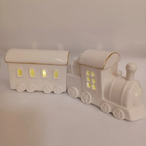 LED svítící vláček, keramický, 28,5 × 10,1 × 9,3 cm, teple bílá, 2× LR44
