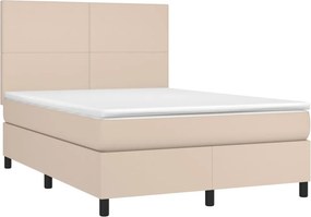 Box spring postel matrace a LED cappuccino 140x200cm umělá kůže 3135830