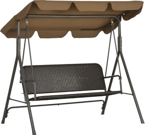 Zahradní houpačka Outsunny pro 3 osoby s nastavitelnou sluneční střechou, sedák z PE ratanu a opěrky na balkon, terasu, patio - nosnost 240 kg, 167x11