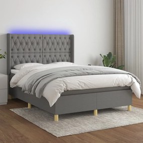 Box spring postel s matrací a LED tmavě šedá 140x200 cm textil 3139118