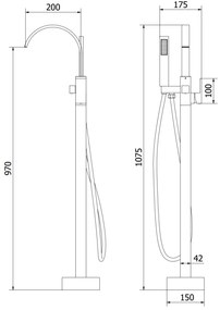 Mexen VEDA volnostojací vanová baterie, Černá, 75433-70