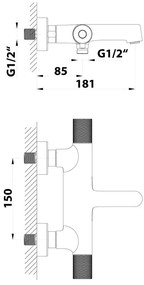 Matně černá nástěnná vanová baterie (2 výstupy) Solaris – Sapho