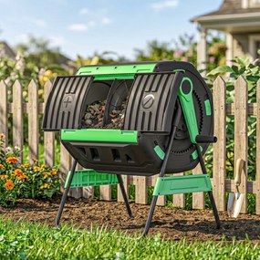 Outsunny 200 l kompostér s otočným bubnem, 94 × 67 × 98 cm – rychlý kompostér s větracími otvory a posuvnými dvířky, odolný plast