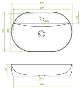 Laveo Lomami, umyvadlo na desku 610x400x120 mm, bílá lesklá, LAV-VUL_6161