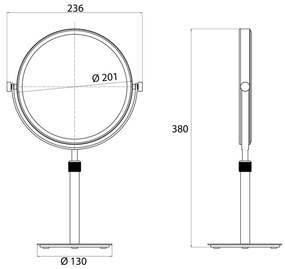 Emco Cosmetic mirrors Pure - Stojící kulaté holící a kosmetické zrcadlo, Ø 201 mm, 5 násobné zvětšování, chrom 109400121