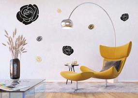 Samolepka na zeď Černé Růže se Zlatými a Stříbrnými Elementy | 65 x 85 cm | DFL0488