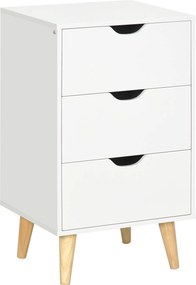 HOMCOM Noční stolek s 3 zásuvkami ve skandinávském stylu pro ložnici a obývací pokoj, 40 x 35 x 68,5 cm, bílý
