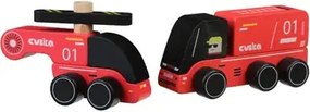 CUBIKA 15559 Hasiči - dřevěné autíčko s helikoptérou / od 3 let