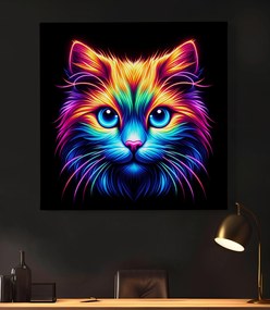 Obraz na plátně - Barevná neonová kočka FeelHappy.cz Velikost obrazu: 80 x 80 cm