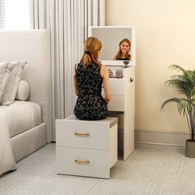 HOMCOM 3-v-1 Toaletní Stolek se Židlí - Toaletní Stolek s Zrcadlem, Zásuvkami a Skleněnou Deskou - Moderní Toaletní Stolek do Ložnice 48x40x90 cm Bílý