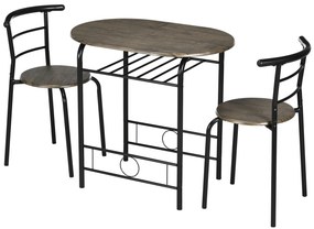 HOMCOM Jídelní set, Jídelní stůl se 2 židlemi, Oválný kuchyňský stůl s úložným prostorem, Kuchyňský set, Stolová sestava do kuchyně, Kov, Černá