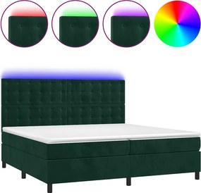 Box spring postel s matrací a LED tmavě zelená 200x200 cm samet 3136386
