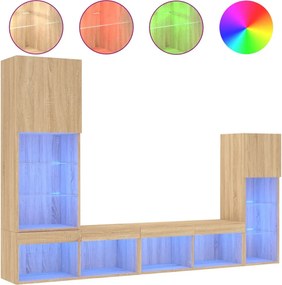 4dílná obývací stěna s LED dub sonoma kompozitní dřevo 3216649