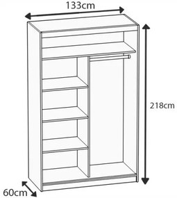 Šatní skříň s posuvnými dveřmi Adalen 133 cm - wenge / béžový lesk