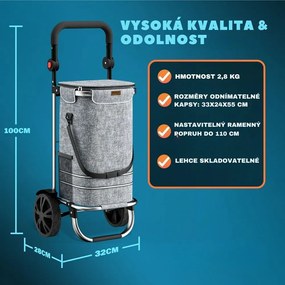 Nákupní taška na kolečkách EASY, 50l, šedá Monzana