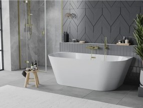 Mexen Oval Slim, volně stojící vana ke stěně 170 x 80 cm, bílá lesklá, zlatý lesklý přepad, 52661708000-50