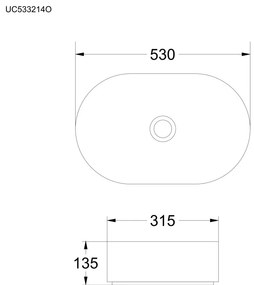Mereo keramické umyvadlo na desku 53 x 31,5 x 13,5 cm bez otoru pro baterii bez přepadu bílá UC533214O