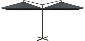 Dvojitý zahradní slunečník s ocelovou tyčí antracit 600x300 cm 312556