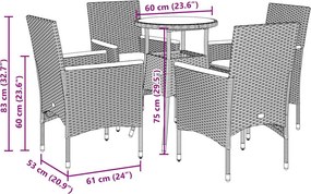 5dílný zahradní jídelní set s poduškami šedý polyratan a sklo 3278724
