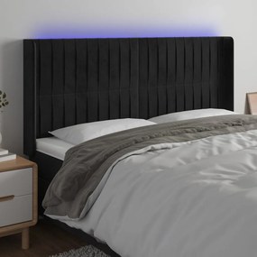 Čelo postele s LED černé 203 x 16 x 118/128 cm samet 3124354