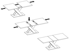 Rozkládací jídelní stůl Moteon 150x90 cm, bílý/šedý, podnož X