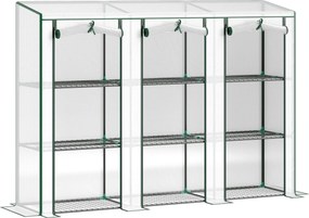 Outsunny 3patrový PVC skleník s ocelovým rámem, 2 rolovací dveře na zip — 215 x 46 x 151 cm, bílý