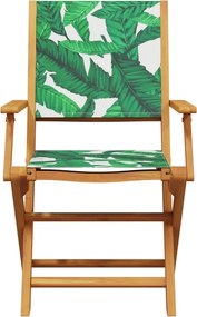 3dílný bistro set vzor listů textil a masivní dřevo 3281860
