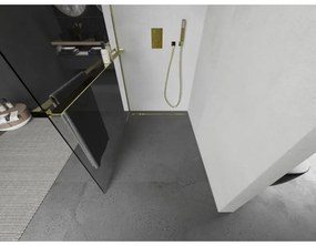 Mexen Kioto+, sprchová zástěna s poličkou a držákem na ručníky 130 x 200 cm, 8mm čiré sklo, zlatý profil, 800-130-121-50-00
