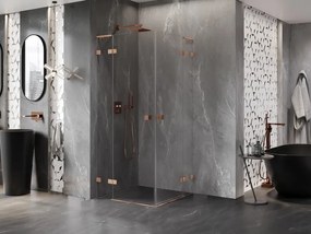 Mexen Lunar, L Duo výklopný sprchový kout 90 x 90 cm, 8mm čiré sklo, profil měděná matná, 834L-090L-090P-65-00