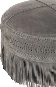 Šedý kožený puf s výplní Tassels - Ø 52*40cm