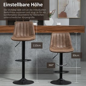HOMCOM sada 2 barových židlí kuchyňská židle výškově nastavitelná s podnožkami otočná židle hnědá polyester 43 x 46 5 x 89-110 cm pro bar kuchyň | Ao…