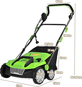 Costway Elektrický vertikutátor provzdušňovač trávníku 1800 W 2 úrovně – zelený