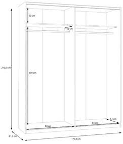 Šatní skříň se zrcadlem KARO 170x210 cm bílá