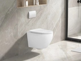 Invena Tinos, závěsná WC mísa Rimless 495x365x360 mm + SLIM toaletní sedátko s pomalým zavíráním, bílá lesklá, INV-CE-91-001-W