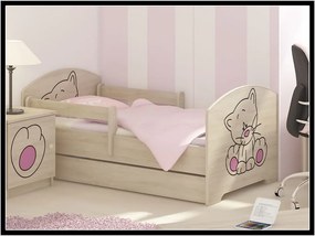 Dětská postel Kočka 140x70 cm - 1x krátká + 1x dlouhá zábrana bez šuplíku - Růžová