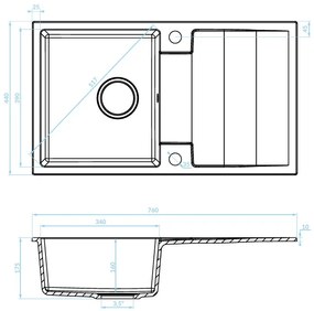 Kuchinox Rab, 1-komorový granitový dřez 760x440x160 mm, béžová, LAV-SBF_411Y