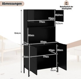 Costway Kuchyňská skříňka s nabíjecí stanicí 164 cm vysoká vinotéka s držákem