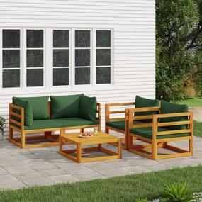 vidaXL 5dílná zahradní sedací souprava s poduškami masivní dřevo [3155285] Barva polštáře: Zelená