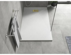 Mexen Hugo, obdélníková sprchová vanička SMC 150 x 90 cm, bílá, zlatá krytka, 42109015-G