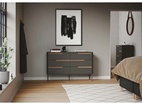 TENZO Dřevěná komoda SWITCH antracit se 6 zásuvkami 9007706034