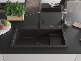 Mexen Omar, 1-komorový granitový dřez 800x480x210 mm, černá-zlatá metalíza, grafitový sifon, 6520801005-75-B
