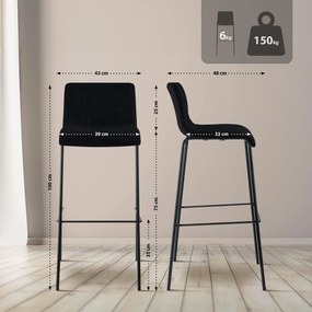 Sada 2 barových židlí Hoover látka čtyřnohá konstrukce černá konstrukce